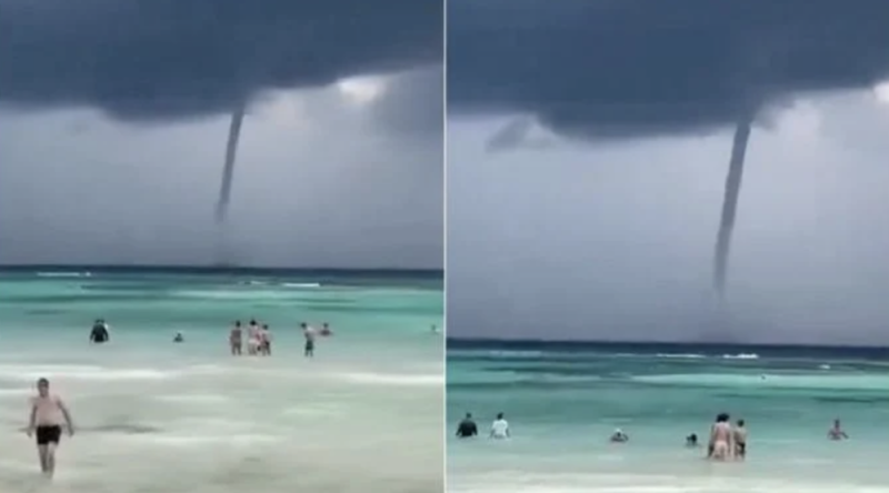 Bañistas captan una impresionante tromba marina en las playas de Tulum, Quintana Roo